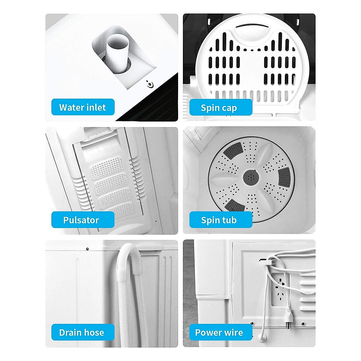 Bonnlo 26lbs Portable Washing Machine, Compact Mini Washer, Twin Tub Washer and Dryer Combo; 18LBS Washer & 8LBS Spin Dryer for Apartment, Dorms, RVs, Camping and More (Black)