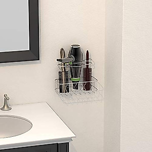 SimpleHouseware Cabinet Door/Wall Mount Hair Dryer & Styling Tools Organizer Storage, Chrome