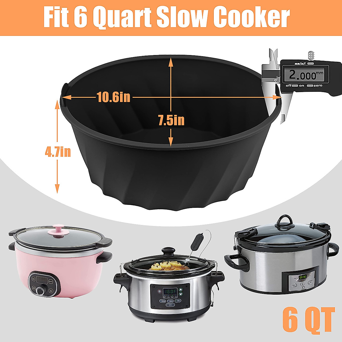 Amerbro Silicone Slow Cooker Liners fit Crock-Pot 6 Quart Oval Slow Cooker - Reusable & Leakproof Crock Pot Liner - Dishwasher Safe Crock Pockets (Black)