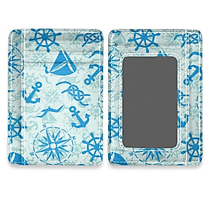 Linomo Thin leather Card Holder and Money Clip Nautical Anchor Compass Wallet RFID Blocking for Men & Women