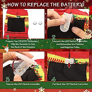 T2Y Cat Christmas Sweater - Cat Dog Costume with LED Lights, Turtleneck Cat Christmas Outfit with Leash Holes, Warm Clothes for for Kitten & Puppy, Gift for New Year (Extra Small