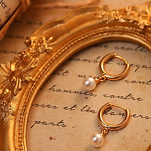 MRSXIA Huggie Earrings for Women Gold Hoop Pearl Bead Ball Dangle Drop 18K Gold Filled Small Simple Delicate Hypoallergenic Ear Jewelry