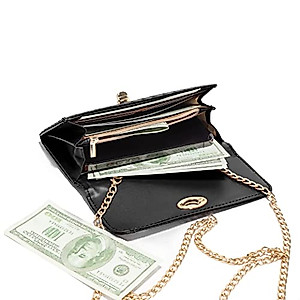 U+U Small Wallet Purses for Women Crossbody Bag Woven Credit Card Holder with Detachable Metal Chain Cell Phone Purse Women's Shoulder Handbags（Black）
