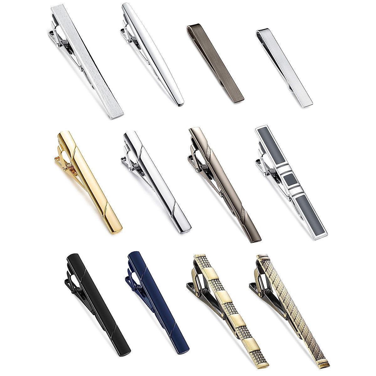 Jstyle 12 Pcs Tie Clips Set for Men Tie Bar Gift for Men Clip Set for Regular Ties Necktie Wedding Business Clips with Luxury Package