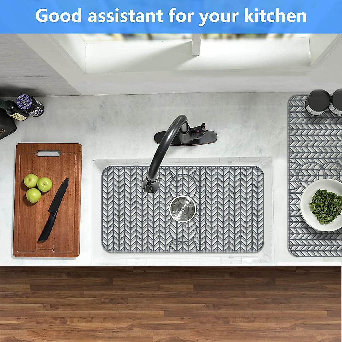 Kitchen Sink Mats Can be Sheared, JIUBAR 29.5"X15" sink protectors for kitchen sink with Rear Drain or Center Drain for Bottom of Farmhouse Stainless Steel Porcelain Sink