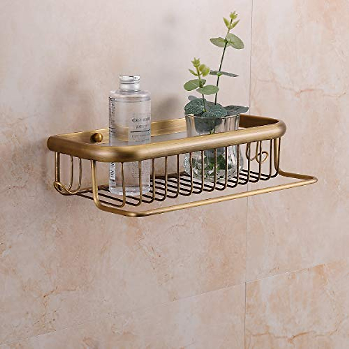 VINSNI Antique Brass Shower Shelf Bathroom Shelf Shower Organizer Basket Wall Mounted