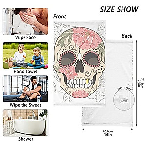 ALAZA Floral Sugar Skull Day of Dead Hand Towels for Bathroom 1OO% Cotton 2 pcs Face Towel 16 x 28 inch, Absorbent Soft & Skin-Friendly