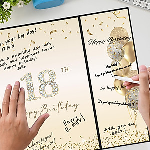 DARUNAXY Black Gold 18th Birthday Party Decorations, Happy 18th Birthday Alternative Signature Guest Book for Boys & Girls Cheers to 18 Years Old Gifts 18 Birthday Signing Card Board Party Supplies
