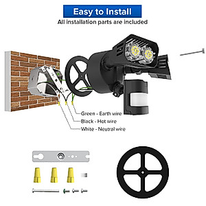 SANSI LED Security Lights, 18W (150Watt Incandescent Equiv.) Motion Sensor Lights, 1800lm 5000K Daylight Waterproof Outdoor Floodlights with Adjustable Dual-Head