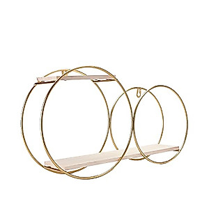 Efavormart 2-Tier Geometric Floating Shelf, Wall Hanging Shelves with Gold Double Hoop Design - 10" H x 18" L for Living Room, Bedroom, Kitchen, Bathroom, Study Room, Garden Sheds, Wall Decoration