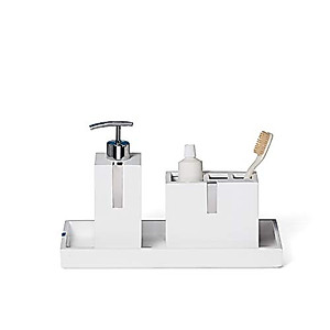 Roselli Trading Company Houston Street Bath Accessory Set, White/Stainless Steel Trim