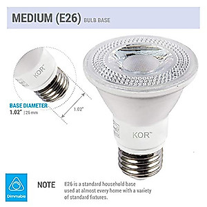 KOR (Pack of 6) LED PAR20 Light Bulbs, 8W (Replaces 50W 50PAR20), 3000K Soft White, E26 Base, Dimmable, Waterproof Indoor/Outdoor Use, UL & Energy Star