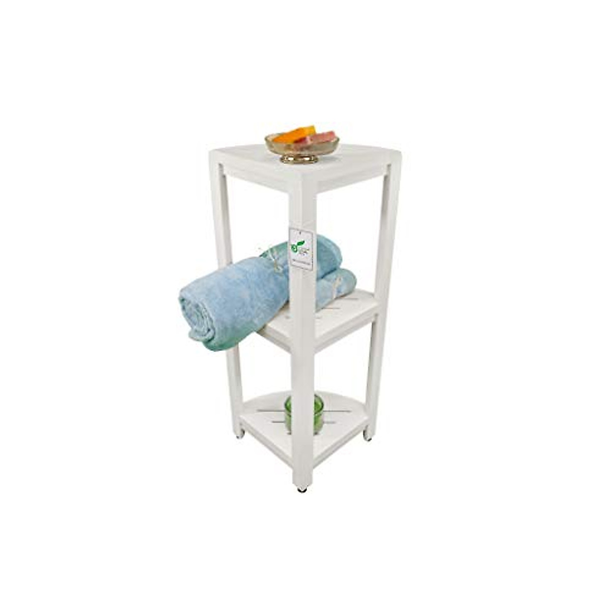 CoastalVogue SnazzyCorner Teak Corner Shower Shelf Wood Corner Shelf 3-Tier Corner Shower Shelf in Antique White Finish – 33 inches Tall