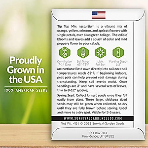 Survival Garden Seeds - Tip Top Mix Nasturtium Seeds - 3 Packs with Instructions to Plant and Grow Edible Flowers & Companion Plants in Your Home Vegetable Garden - Non-GMO Heirloom Variety