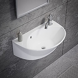 Renovators Supply Manufacturing Bathroom Sinks 17 in. White Ceramic Wall Mounted Bathroom Vessel Sink Juniper with Overflow and Faucet Hole