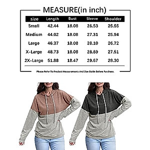 Butgood Women's Color Block Hoodies Fall Long Sleeve Sweatshirt Casual Drawstring Pullover Tops Striped Tunic Shirts Dark Grey