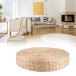 Liyeehao Japanese Seat Cushion, Handcrafted Eco-Friendly Breathable Padded Round Pouf Tatami Chair Pad Knitted Straw Flat Seat Cushion for Tatami Zen Yoga Tea Ceremony Decoration