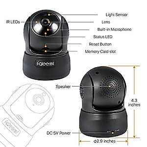 faleemi Wireless Security Camera, WiFi Pet Camera, Indoor Pan/Tilt Smart Security Camera with Cell Phone App, Night Vision, Motion Detection for Home/Office/Dog/Baby