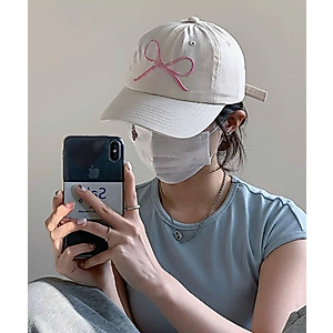 Bow-Tie Baseball Cap for Women Fashion Sun Hats for Women Trucker Hat Y2k Sun Cap Visor Cap Hiking Travel Trendy 2024 Beige/Pink