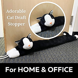 Evelots Under Door Cat Draft Stopper - Weighted - Keep Cold Air, Warm Air Out - Odor, Noise, Dust, Wind Blocker - Great for Window - Full 38 Inch Long - Heavy Duty Kitty Cat - Hanging Loops
