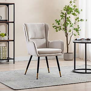 SHangGuanTUTU Modern Velvet Accent Chair, Comfy Wingback Reading Lounge Armchair for Bedroom Living Room Home Office (Grey)