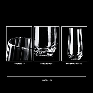 Krosno Tall Water Juice Drinking Glasses | Set of 6 | 16.2 oz | Splendour Collection | Highball & Tumbler Crystal Glass | Home Restaurants and Parties | Dishwasher Safe | Gift Idea | Made in Europe