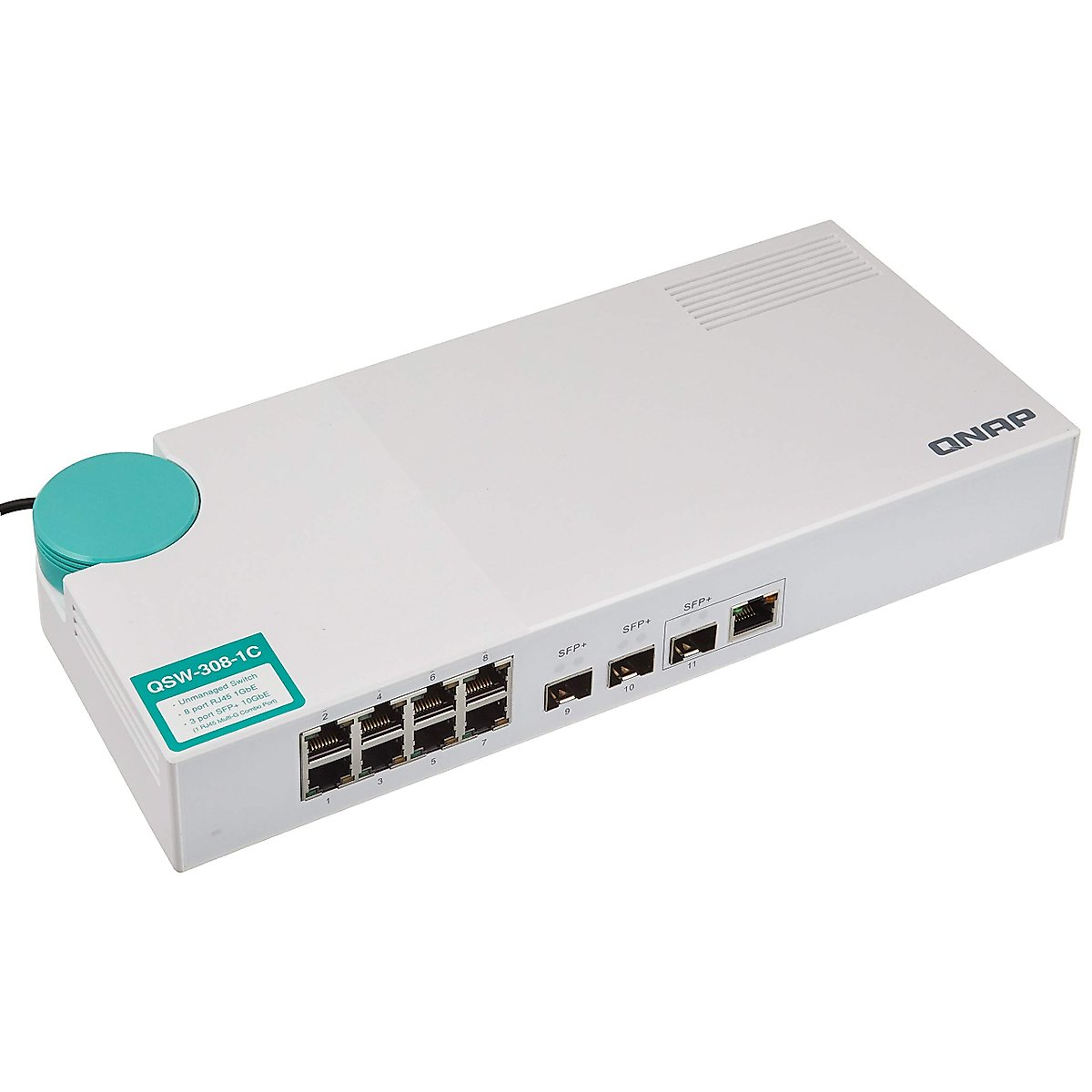 QNAP QSW-308-1C 10GbE Switch, with 3-Port 10G SFP+ (One 10GbE SFP+/RJ45 Combo Port) and 8-Port Gigabit Unmanaged Switch