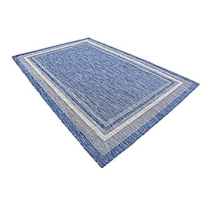 Unique Loom Outdoor Border Collection Area Rug - Soft Border (6' 1" x 9' Rectangle, Blue/ Ivory)
