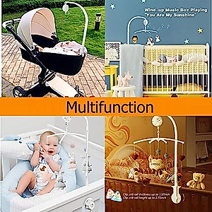 Urvoo 34 Inch Baby Crib Mobile Bed Bell Holder with Music Box,Adjustable Holder DIY Arm Bracket Nut Screw