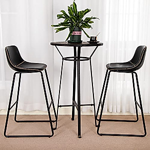 HeuGah Bar Stools,30" Bar Height Stools Set of 2,Faux Leather Bar Stools with Back,Modern Counter Stool for Kitchen Island (Black)