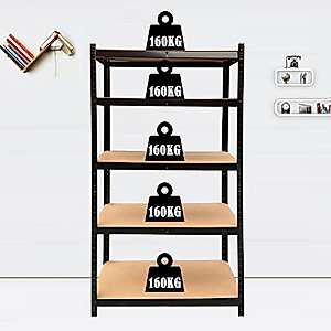 Viaka 5-tier Metal Shelving Unit Adjustable Garage Storage Utility Rack Heavy Duty Shelves Organization Multipurpose Shelf Warehouse Basement Kitchen Living Room Garage 66.14x29.53x11.81 inches, Black