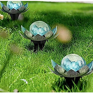 QZHP Lotus Solar Lights Outdoor,Solar LED Powered Garden Light Waterproof for Decor Tabletop Ground Yard Patio Walkway Landscape,Metal Glass LED Lotus Flower Lights