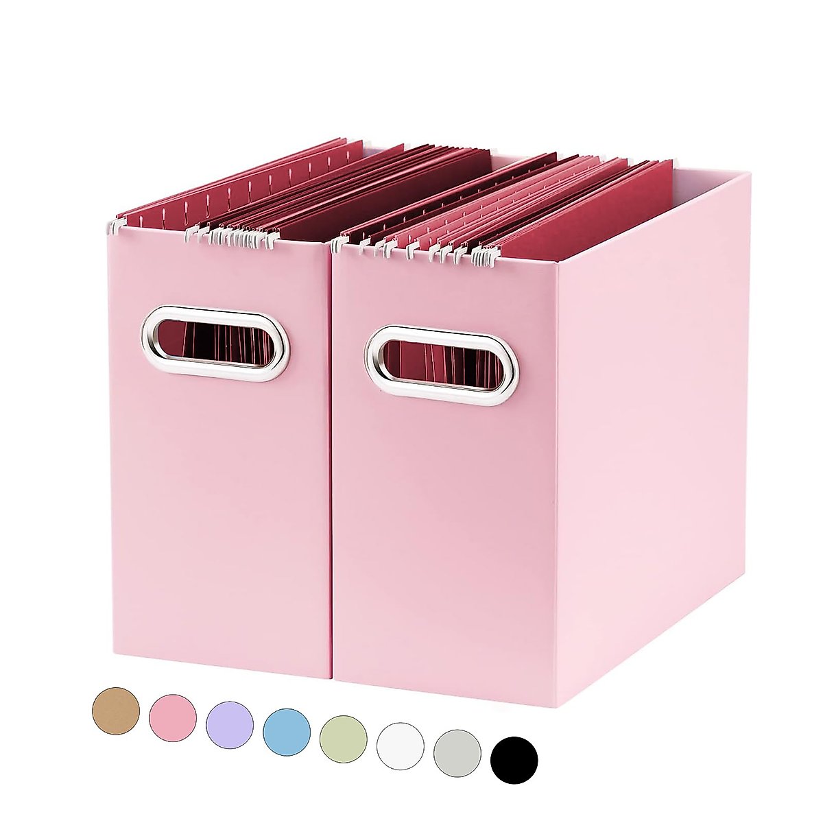 Oterri File Organizer, Small Storage Box, Cardboard File Folder Organizer, Collapsible File Box, Hanging File Organizer for Letter Size, Portable File Box with Handle, Only Box（Pink，2 Packs）