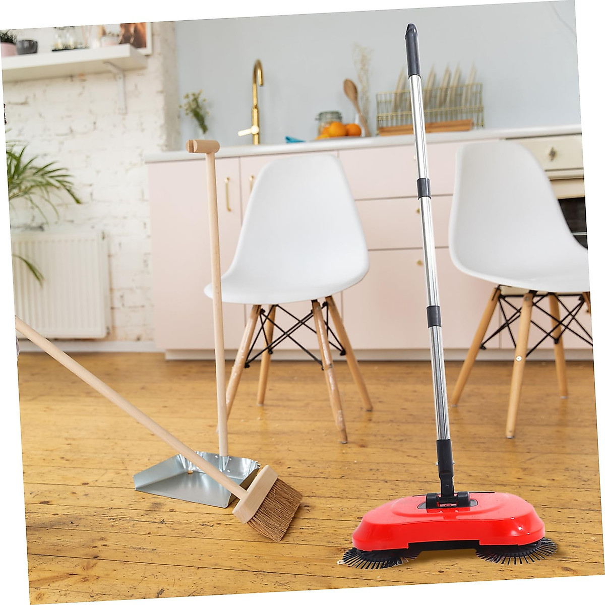 GRIRIW 3 1 Hand Push Sweeper for Home Cleaning (red) Floor