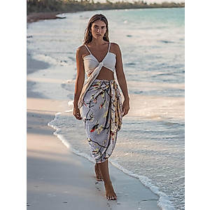 GERINLY Floral Birds Work Scarves for Womens Lightweight Cotton Shawls and Wraps Soft Thin Neckwear Head Scarf (Grey)