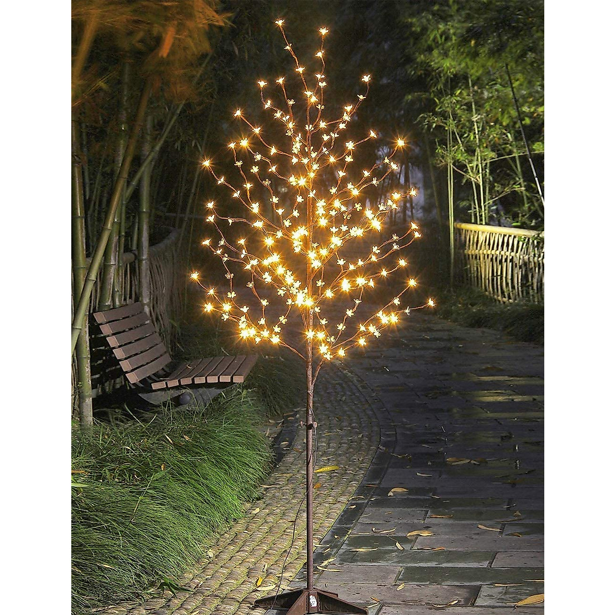 LIGHTSHARE 6.5 feet 208L LED Lighted Cherry Blossom Tree, Warm White, Decorate Home Garden, Spring, Summer, Wedding, Birthday, Christmas Holiday, Party, for Indoor and Outdoor Use