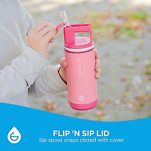 GROSCHE Alpine Flip n' Sip 16oz Insulated Kids Water Bottle - Stainless Steel, Leakproof Flask with Straw - Perfect for Gym, Travel & Outdoor Use - Keeps Water Cold upto 60 hrs - Flamingo Pink