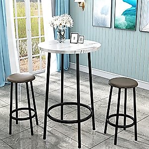 AWQM 3 Piece Pub Dining Set, Round Bistro Table and Chairs, Small Bar Table Set for Breakfast Nook, Kitchen, Apartment, Small Spaces - White