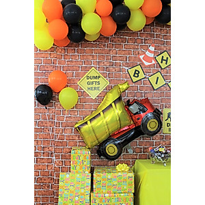 construction birthday party supplies,119pc.Orange Black Yellow Balloon Garland,Happy Birthday Banner, Dump Truck Balloon,Construction Signs, DIY Arch Tool Kit, Quarantine birthday decorations