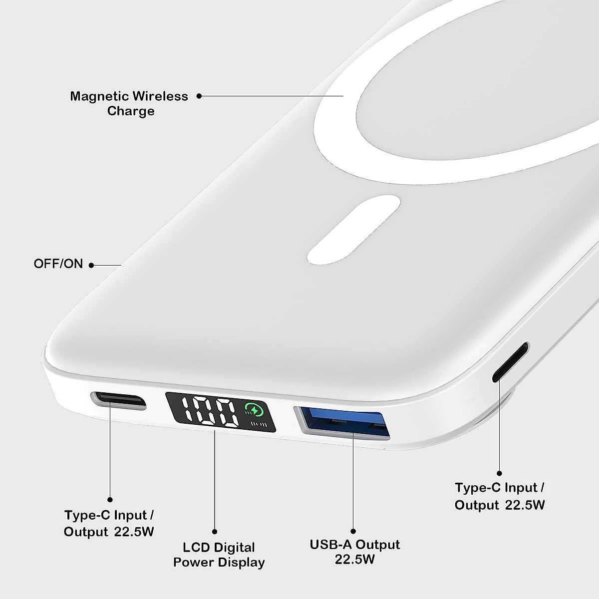 DLNIA 2024 Upgraded Version Fast Charging Magnetic Battery (Mag-Safe), 10,000mAh Foldable Magnetic Wireless Portable Charger Power Bank with Type-C Cable for iPhone 15/14/13/12/Mini/Pro Max