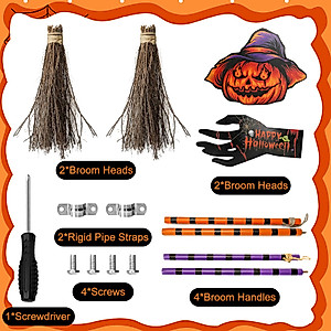 Riokko Halloween Broom Decorations, Happy Halloween Broom Sign, Wooden Witch Broomsticks Halloween Front Porch Decor for Home Indoor Outdoor Wall Office 47inch