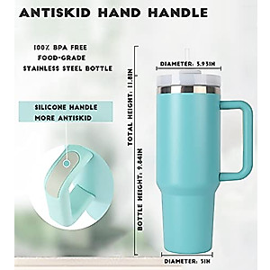 DREAMING MY DREAM 40oz Tumbler with Handle, H2.0 Tumbler Reusable Vacuum, Insulated Tumbler With Lid and Straws, Insulated Cup, Leak Resistant Lid (Lake Green)