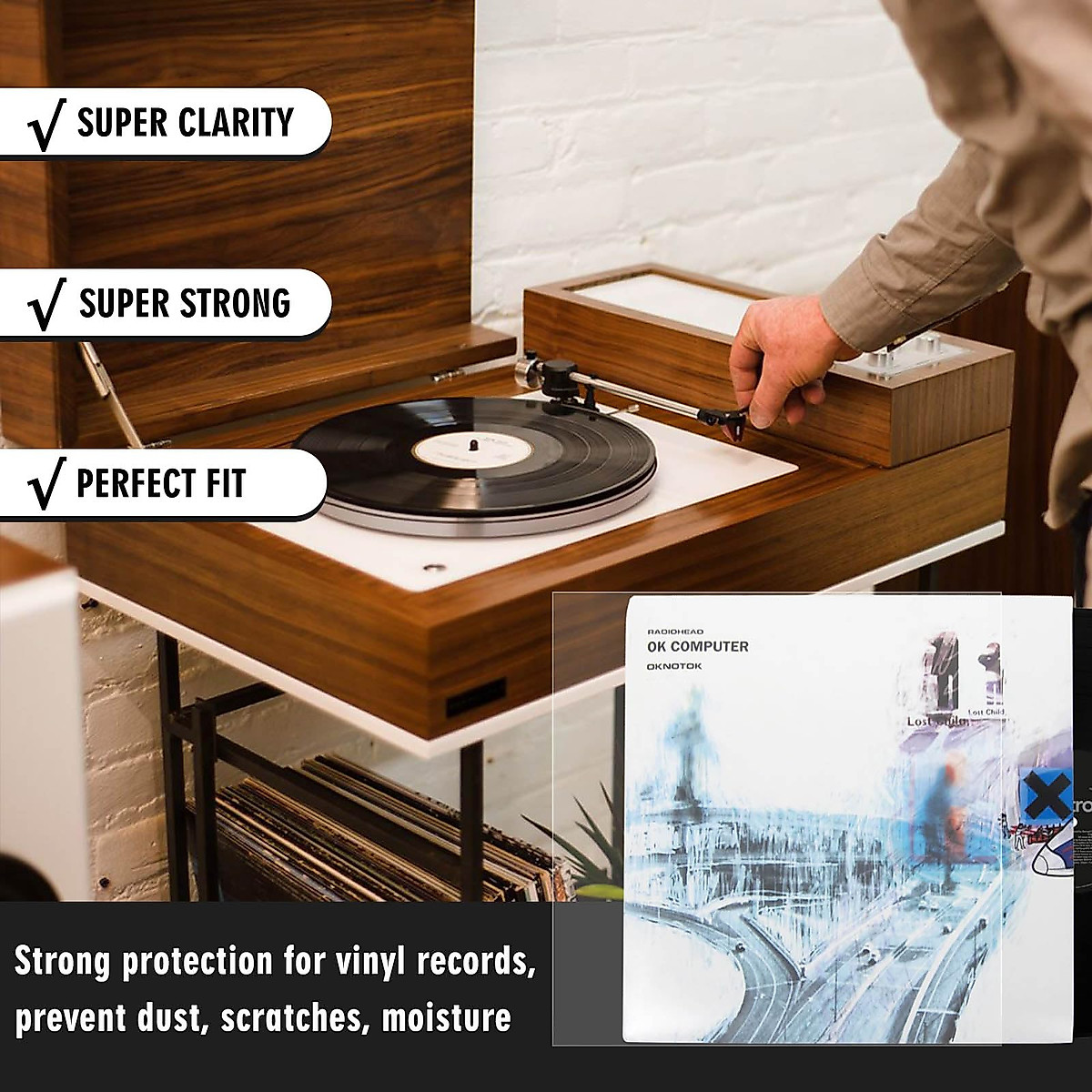 Siveit Record Sleeves for Vinyl Record-50 Clear Plastic Protective Vinyl Record Outer Sleeves 3 Mil No-Acid -12.75" x 12.5" Record Sleeves Outer for 12" Single and Double LP Album Covers