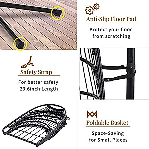 Patio Foldable Swing Chair with Cushion, PE Wicker Egg Hanging Chair w/Stand, Hammock Chair for Outdoor Balcony Indoor Bedroom (Black+Gray-2)