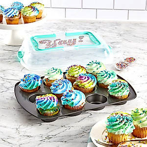 Chicago Mettalic Chicago Metallic 12 Cup Muffin Pan with Carry Lid, YAY Sprinkles Pattern