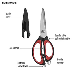Farberware 4-in-1 Kitchen Shears, 2-Piece, Black and Red