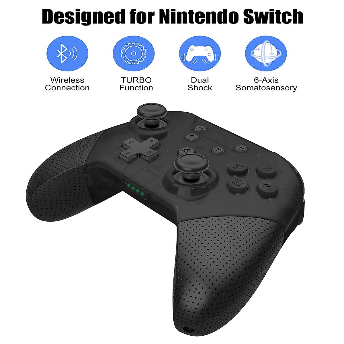 GCHT GAMING Switch Pro Controller for Nintendo Switch/Switch Lite/PC Support Wakeup, Turbo, Remote Gamepad with Joystick, Gyro Axis, Double Vibration Functions (Black)