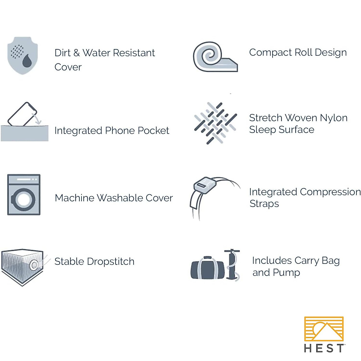 HEST Sleep System - Memory Foam Camping Mattress with Inflatable Pump and Carry Bag, Single Mattress, 78" L x 25" W