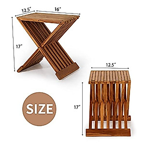 Rose Home Fashion Teak Wood Shower Stool 17" Folding Seat Fully Assembled Waterproof Bench in Bathroom Inside Corner Chair