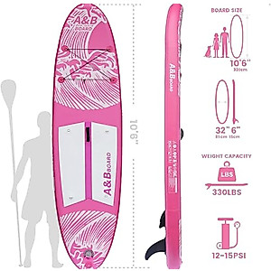 A&BBOARD Pink Stand Up Paddleboard, 10ft/11ft Pink Paddle Boards for Adults with Premium SUP Accessories & Backpack, Dual Action Pump, Wide Stance, Non-Slip Deck for Beginners & Experts